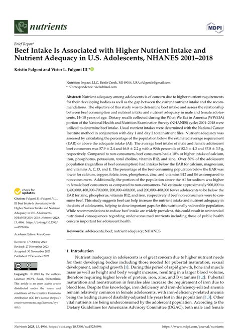 Pdf Beef Intake Is Associated With Higher Nutrient Intake And Nutrient Adequacy In Us