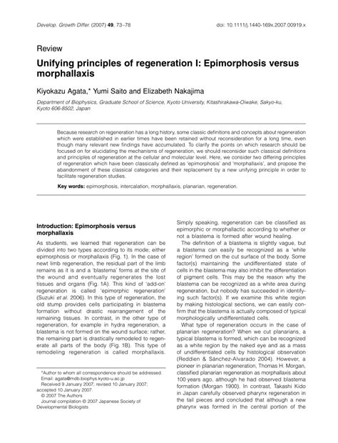 Pdf Unifying Principles Of Regeneration I Epimorphosis Versus