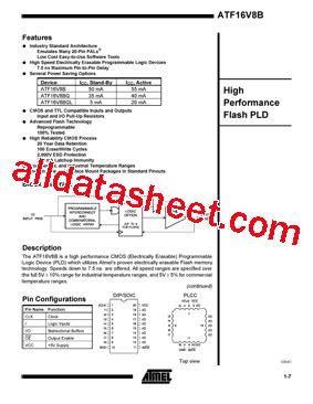 ATF16V8B Datasheet PDF ATMEL Corporation