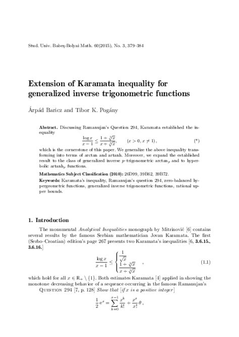 Pdf Extension Of Karamata Inequality For Generalized Inverse Trigonometric Functions