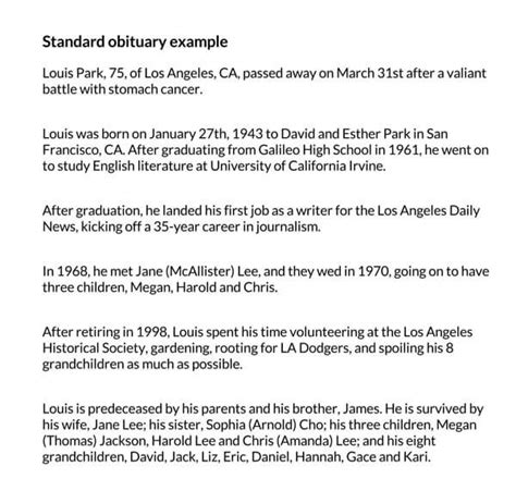 40 Free Obituary Templates How To Write With Samples