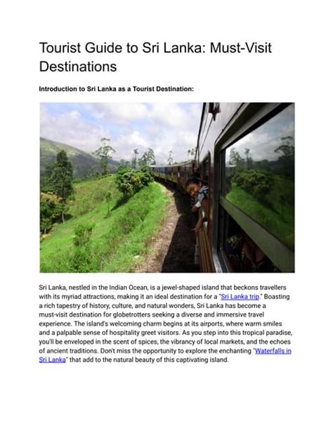 Tourist Guide To Sri Lanka Must Visit Destinations Pdf