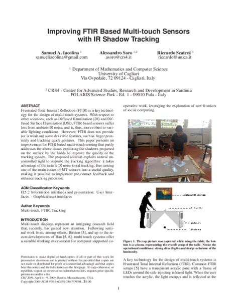 Pdf Improving Ftir Based Multi Touch Sensors With Ir Shadow Tracking