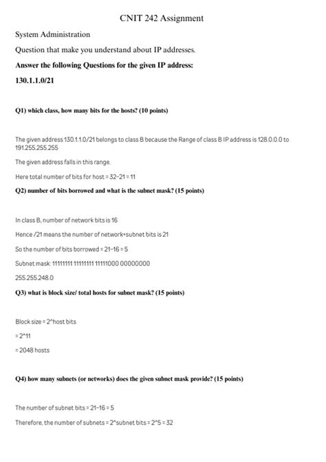 Answer Assignment About About Ip Addresses And Subnet Mask Ip Address