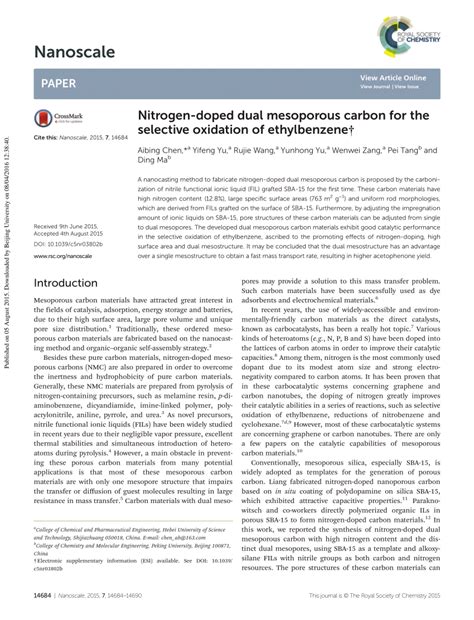 Pdf Nitrogen Doped Dual Mesoporous Carbon For The Selective Oxidation