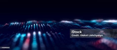 입자와 선의 음악 파동 빅 데이터 시각화 역동적인 물결이 있는 추상적인 파란색 배경입니다 3d 렌더링 데이터에 대한 스톡 벡터