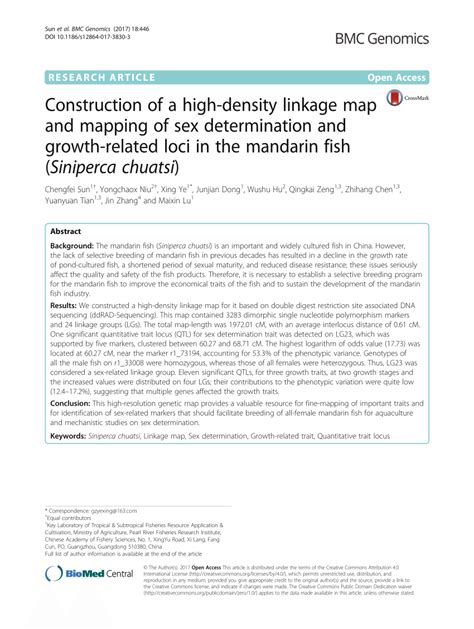 Pdf Construction Of A High Density Linkage Map And Mapping Of Sex