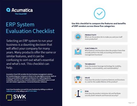 ERP Comparison Checklist SWK Technologies Inc