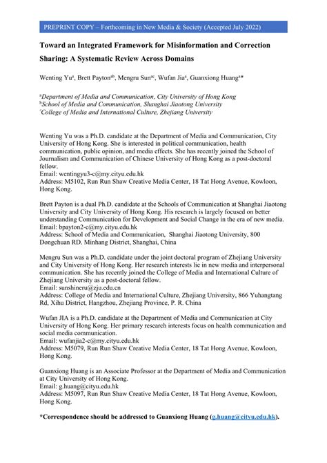 Pdf Toward An Integrated Framework For Misinformation And Correction Sharing A Systematic
