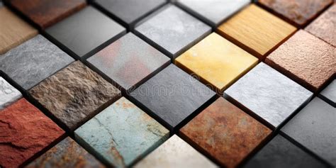 close up of multicolored ceramic tiles arranged on a wooden table