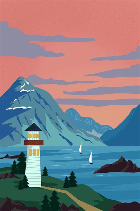 扁平风手绘风景插画模版 花瓣网