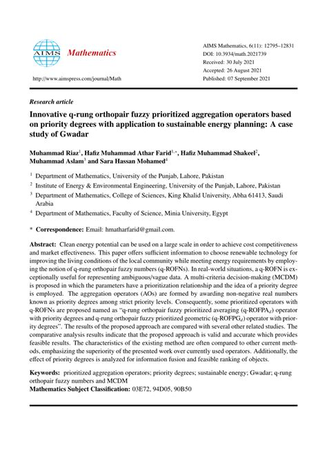 Pdf Innovative Q Rung Orthopair Fuzzy Prioritized Aggregation
