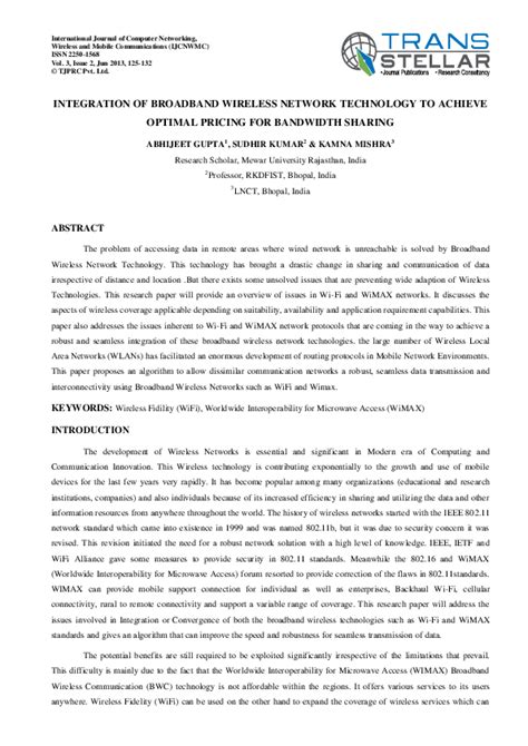 Pdf Integration Of Broadband Wireless Network Technology To Achieve