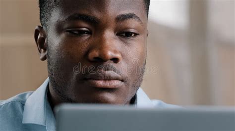 Serious Male Young African American Businessman Programmer Typing On Computer At Home Office