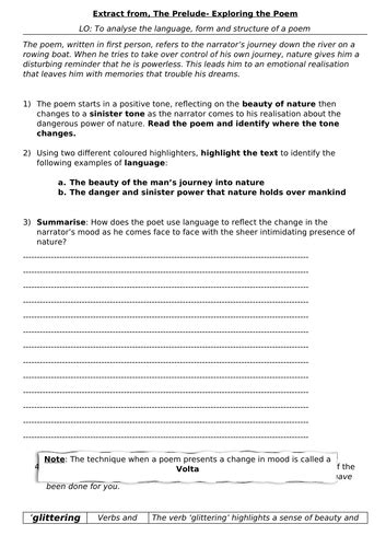 Poetry Comparison Lessons Extract From The Prelude And Storm On The Island Teaching Resources