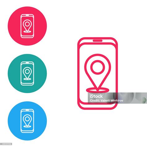 흰색 배경에 격리 된 도시지도 탐색 아이콘의 레드 라인 인포 그래픽 모바일 앱 인터페이스 컨셉 디자인 지오라세이션 개념 원