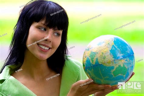 Woman With Globe Stock Photo Picture And Low Budget Royalty Free Image Pic ESY