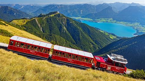 Cog Railway Schafbergbahn With A View Of Lake Wolfgangsee Flachgau