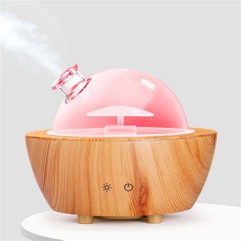 Glass Essential Oil Diffuser Wood Grain Base 280ml Aromatherapy Cool Mist Humidifier Led Light