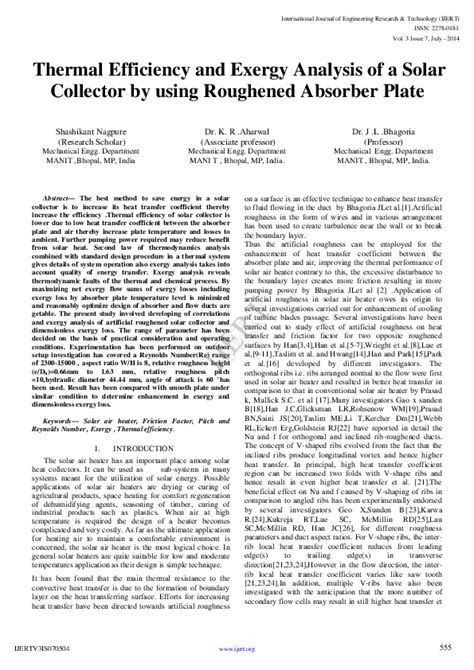 Pdf Thermal Efficiency And Exergy Analysis Of A Solar Collector By