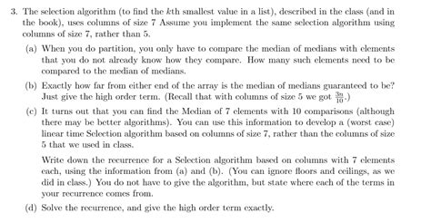 3 The Selection Algorithm To Find The Kth Smallest