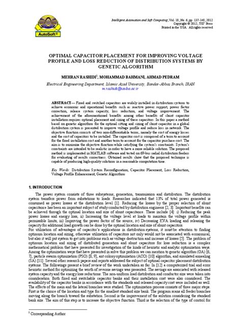 optimal capacitor placement for improving voltage profile and loss
