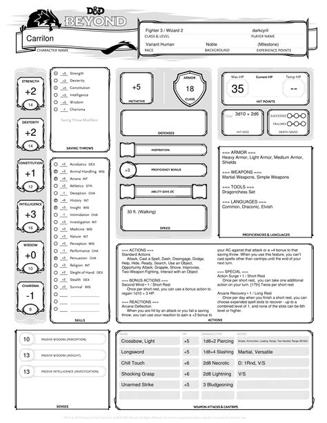 The Workshop Multi Class Action Eldritch Knightwar Wizard D20 Radio