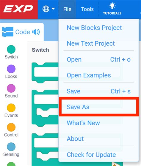 Saving A Vexcode Exp Blocks Projects On Windows Vex Library