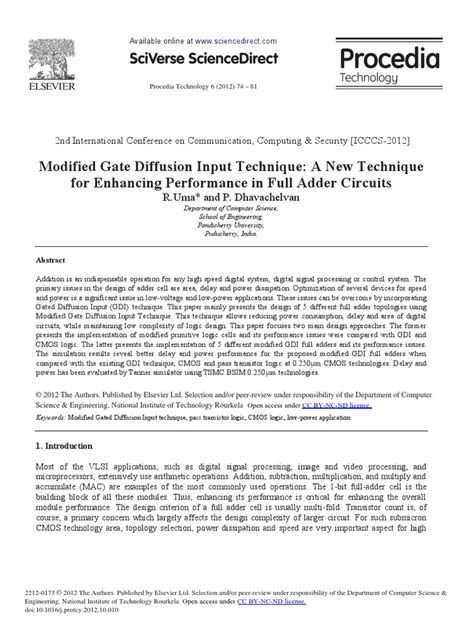 Modified Gate Diffusion Input Technique A New Technique For Enhancing Performance In Full Adder