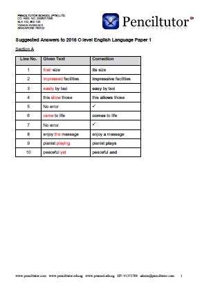 Penciltutor S Answers To 2018 O Level And IGCSE Papers Suggested Answers To 2016 O Level