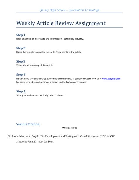 Weekly Article Review Assignment