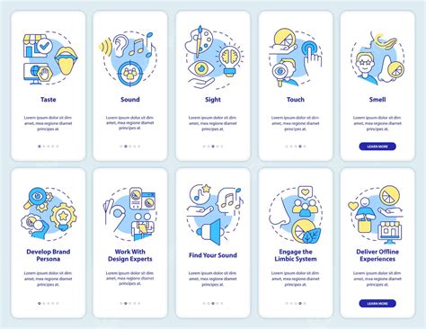 Sensory Marketing Onboarding Mobile App Screen Set Interface Layout Commerce Vector Interface