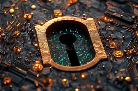 Digital Security And Encryption Concept Depicted By Circuit Board Lock Symbol Illustration Stock