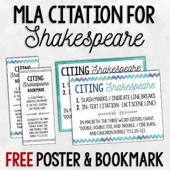 Poster Bookmark Shakespeare MLA Citation Babe Bookmarks Mla Citation Shakespeare Plays