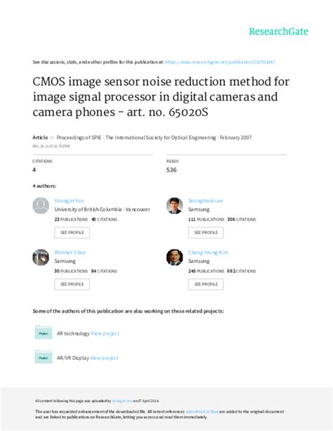 Pdf Cmos Image Sensor Noise Reduction Method For Image Signal