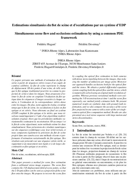Pdf Simultaneous Scene Flow And Occlusions Estimations By Using A Common Pde Framework