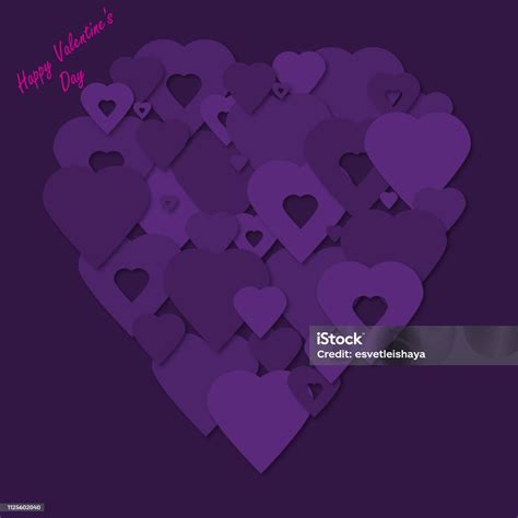 밝은 바이올렛 3d 종이 하트 콜라주 결혼식 기념일 생일 발렌타인 파티 배너 포스터 3d 카드 초대장 브로셔 전단에 대 한 디자인 3차원 형태에 대한 스톡 벡터 아트 및