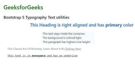 Bootstrap 5 Typography Text Utilities GeeksforGeeks