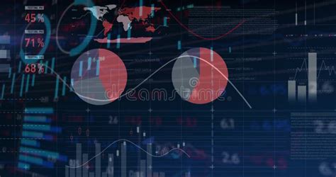analytics dashboard being animated on dark grid showing overlapping pie charts trend line