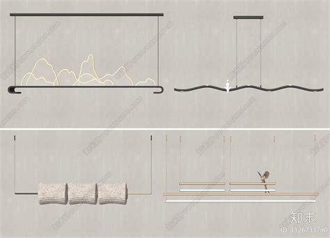 新中式长条形吊灯su模型下载【id1126733790】知末su模型网