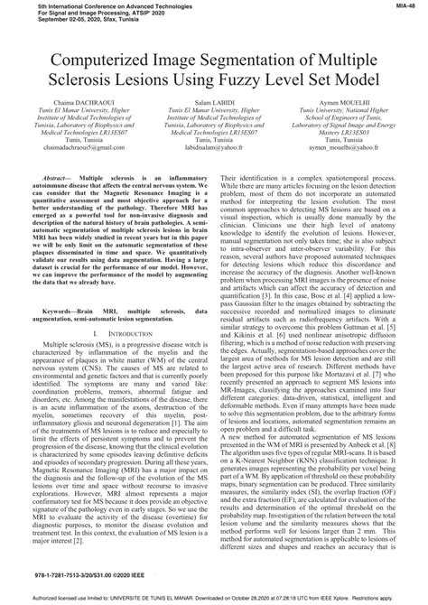 Pdf Computerized Image Segmentation Of Multiple Sclerosis Lesions Using Fuzzy Level Set Model