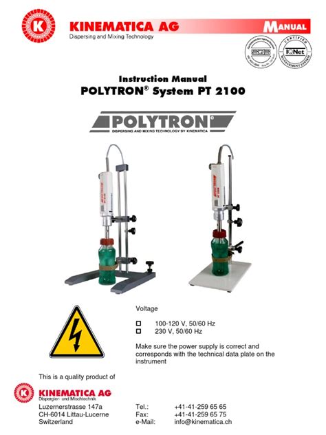 Polytron Homogenizer Manual Power Supply Switch