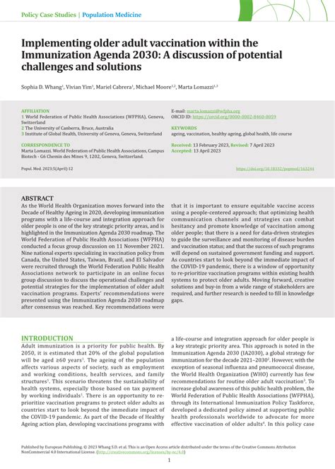 Pdf Implementing Older Adult Vaccination Within The Immunization