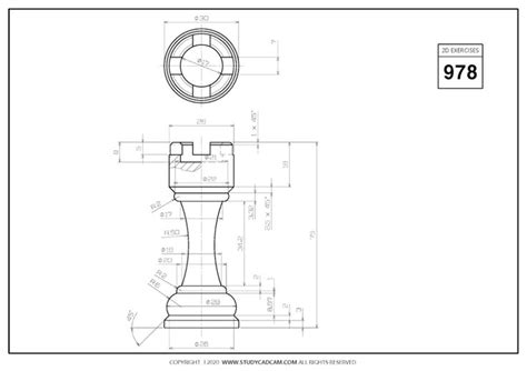 2D CAD EXERCISES 978 Pedestal With Clock Drawing