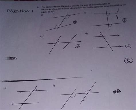 solved for each of these diagrams classify the pair of marked angles