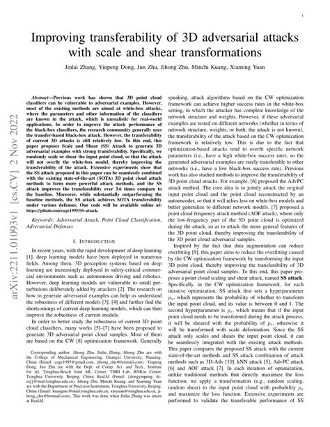 Pdf Improving Transferability Of 3d Adversarial Attacks With Scale And Shear Transformations