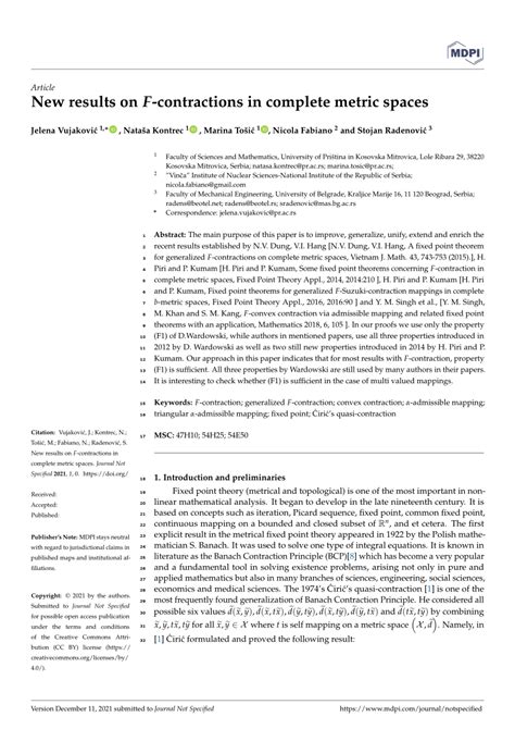 Pdf New Results On F Contractions In Complete Metric Spaces