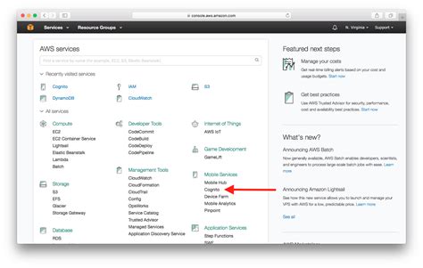 create a cognito identity pool