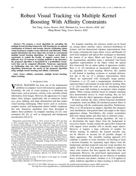 Pdf Robust Visual Tracking Via Multiple Kernel Boosting With Affinity