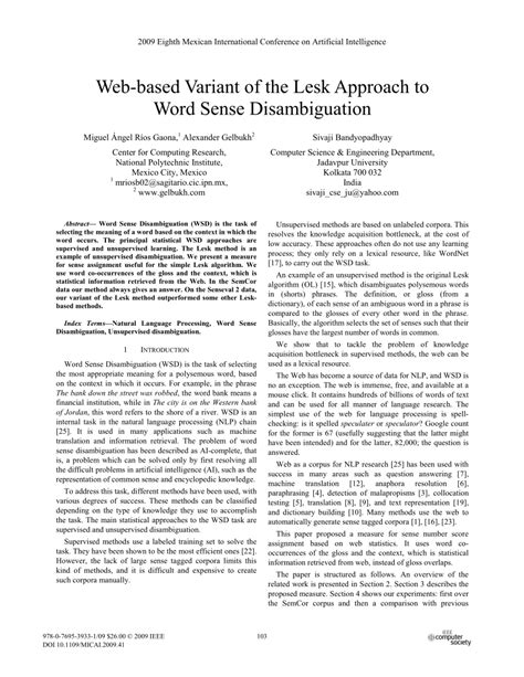 Pdf Web Based Variant Of The Lesk Approach To Word Sense Disambiguation